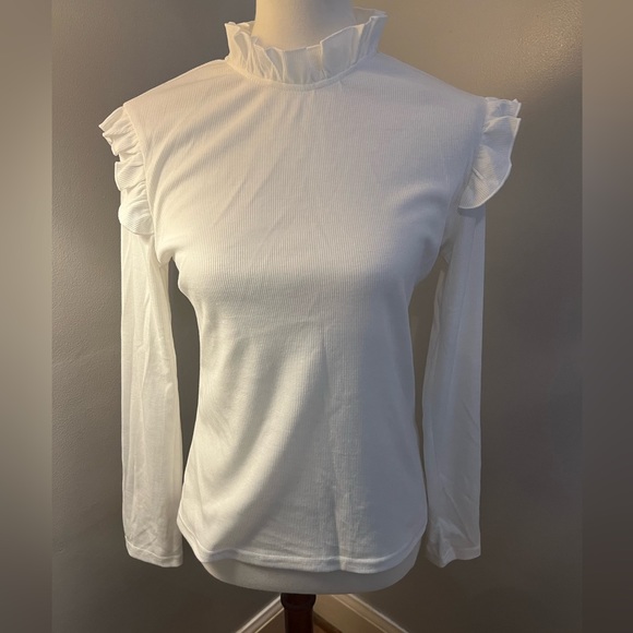 Tops | Cotton Ribbed Top With Ruffle Shoulder And Neck Line | Poshmark